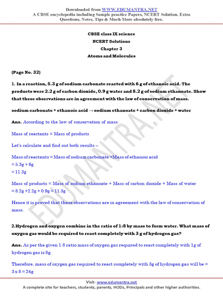 Ch-3 Science Atoms and Molecules | PDF | Mole (Unit) | Molecules