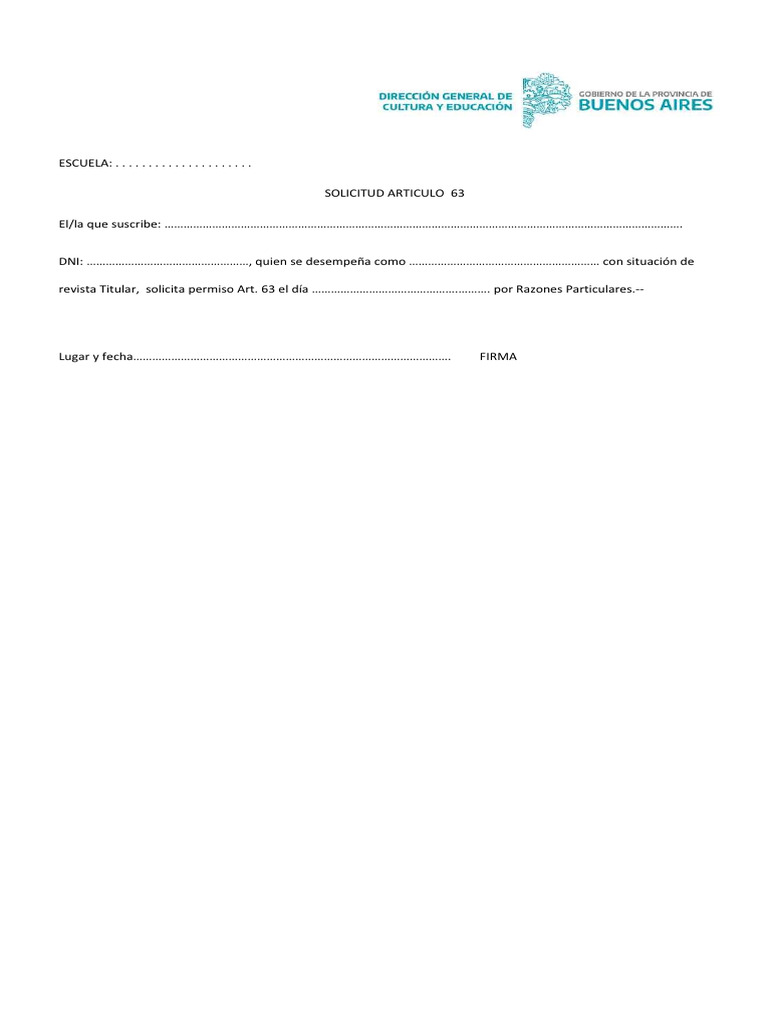 Solicitud de Permisos Art. 63 y 78 | PDF