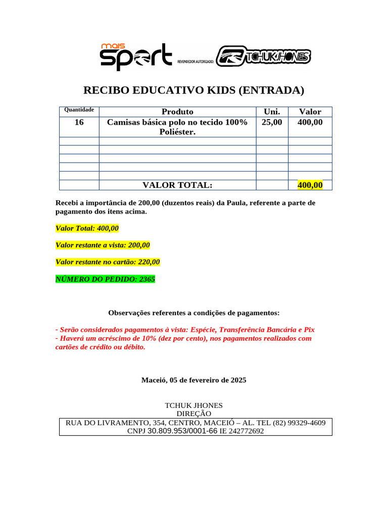 Recibo Educativo Kid4 | PDF