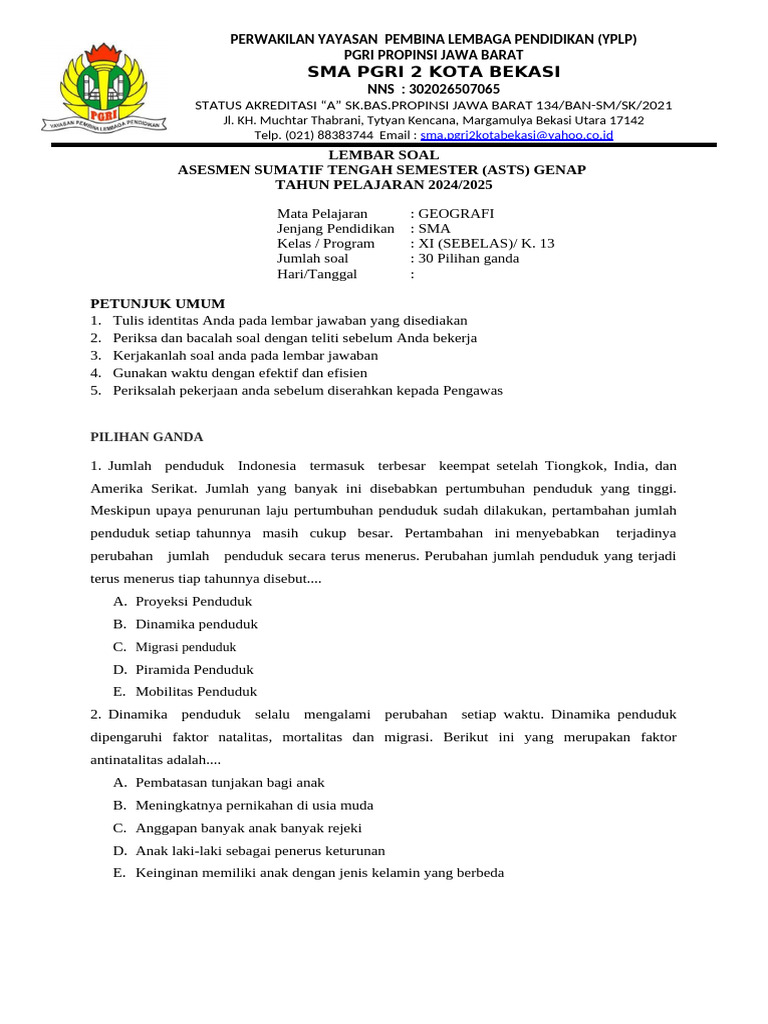 Soal Geo Xi Asts Genap 2425 | PDF