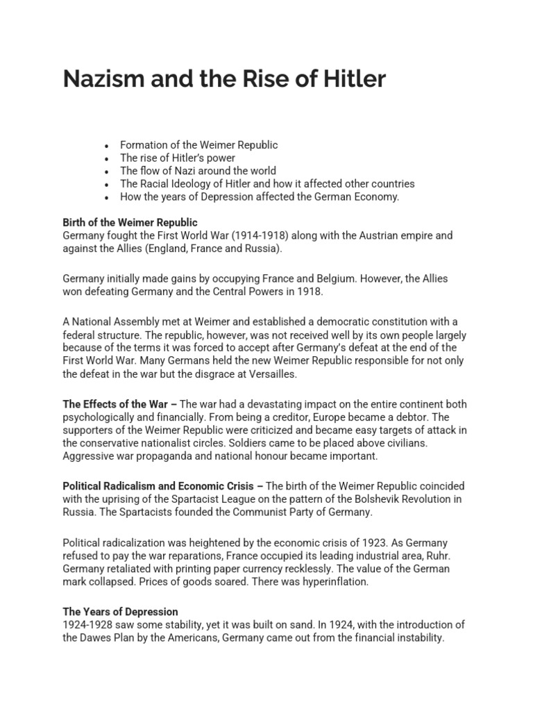 Nazism and The Rise of Hitler | PDF | Weimar Republic | Nazi Germany