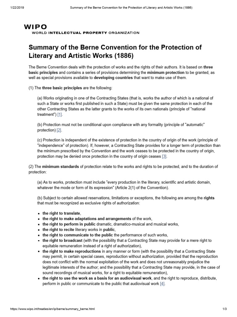 Berne Convention Summary for Authors | PDF | Trips Agreement | World ...