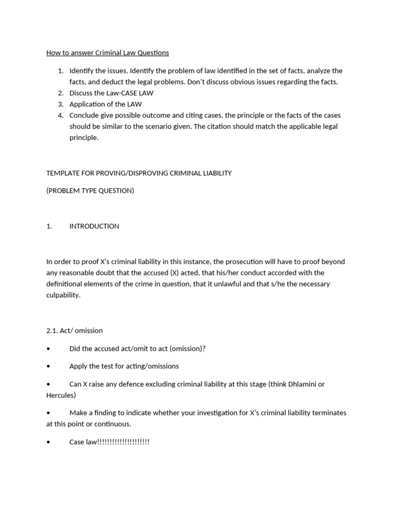 How to Answer Criminal Law Questions | PDF | Negligence | Legal Liability