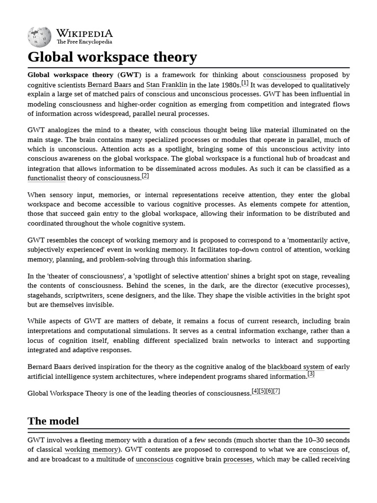 Global Workspace Theory Explained | PDF | Behavioural Sciences | Brain