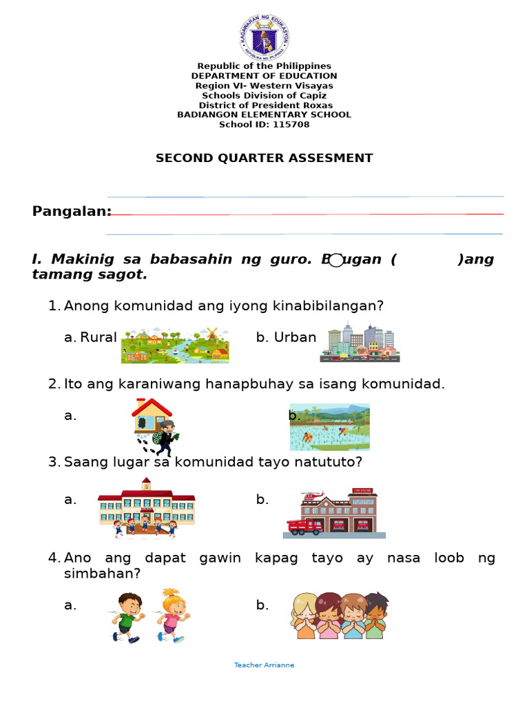 Second Quarter Assessment Kinder | PDF