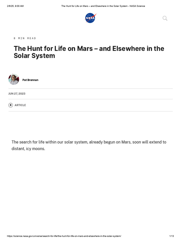 The Hunt for Life on Mars – and Elsewhere in the Solar System - NASA ...