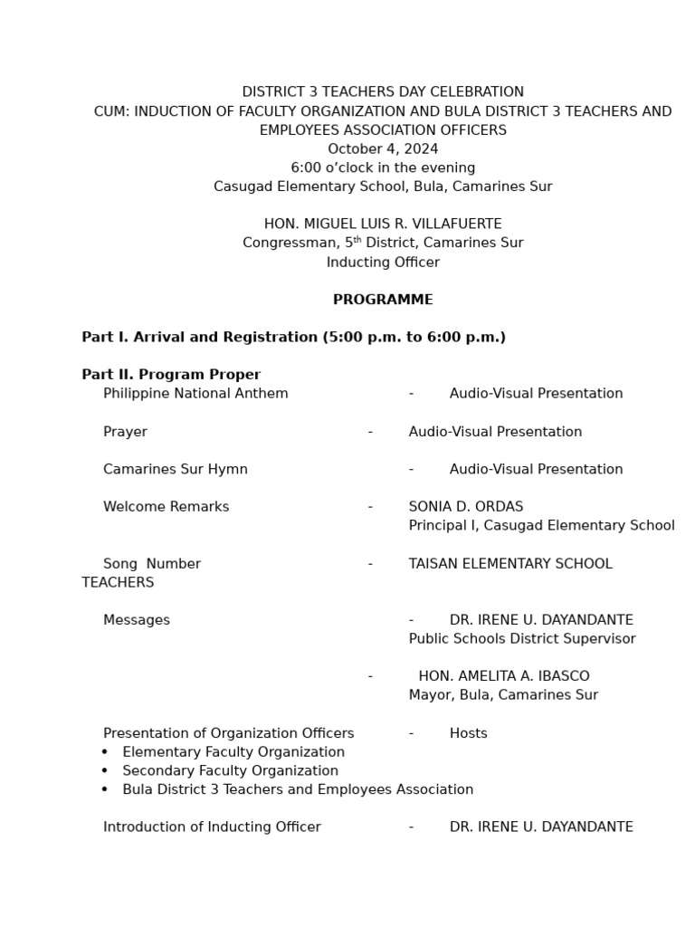 District 3 Teachers Day Celebration Program | PDF