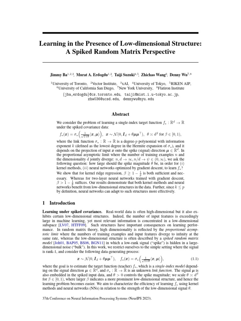Erdogdu Et Al. - Learning in The Presence of Low-Dimensional Structure A Spiked Random Matrix ...