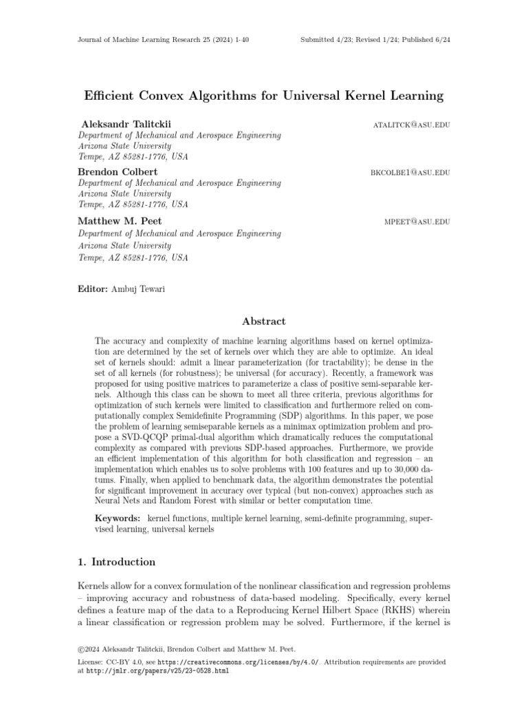 Talitckii Et Al Eﬃcient Convex Algorithms For Universal Kernel Learning Pdf Support 