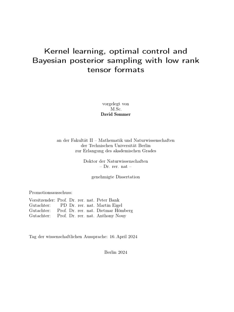 Sommer - Kernel Learning, Optimal Control and Bayesian Posterior Sampling With Low Rank Tensor ...