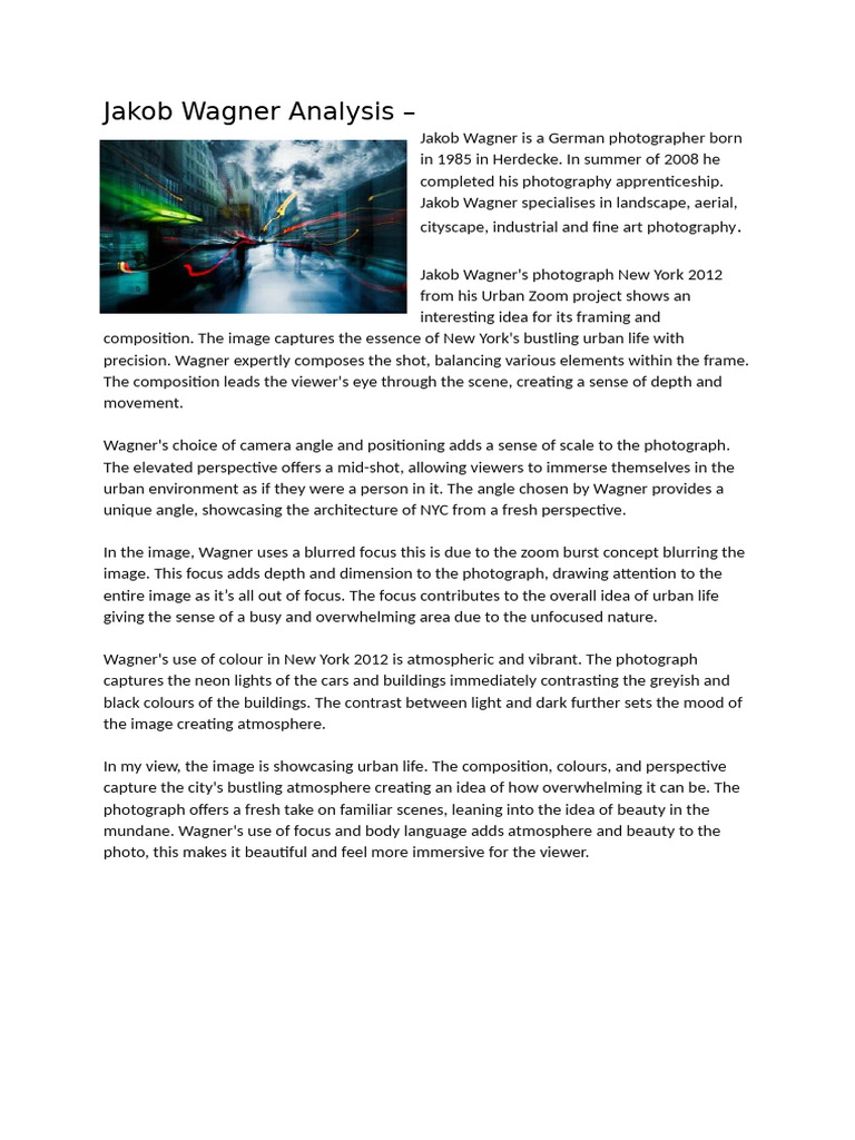 Jakob Wagner - Photographer Analysis | PDF