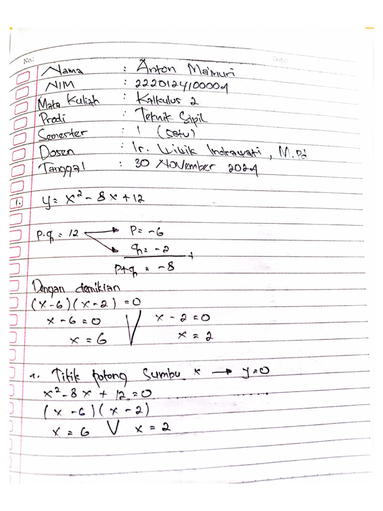 Uas Kalkulus II - Anton Ma'Muri - Teknik Sipil - SMT 1 | PDF