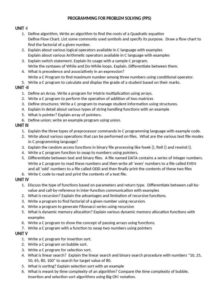 PPS ImpactQuestions R22 2024-25-1 | PDF | C (Programming Language) | Programming