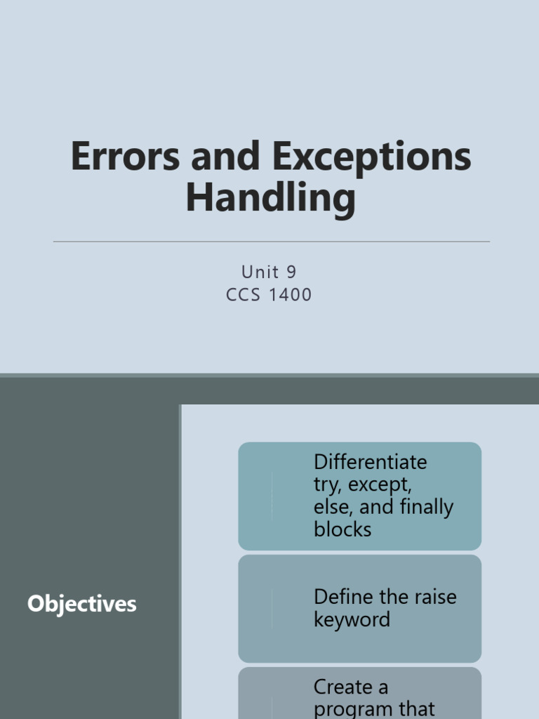 Unit 9 Errorsand Exceptions Handling | PDF | Python (Programming Language) | Software Development