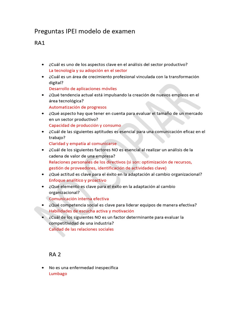 Preguntas de IPEI Modelo de Examen | PDF