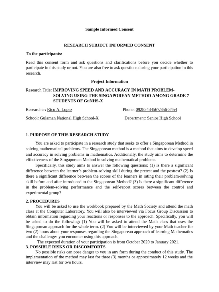 Sample Informed Consent | PDF | Mathematics | Focus Group