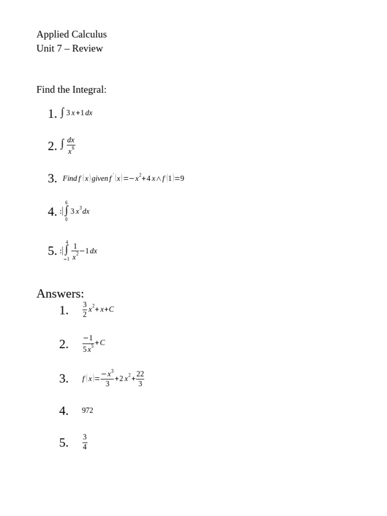 Applied Calc - Unit 7 Review | PDF