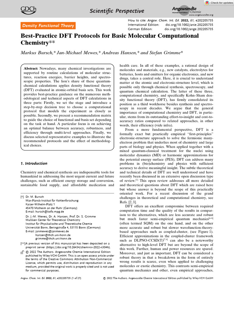 Angew Chem Int Ed - 2022 - Bursch - Best Practice DFT Protocols For Basic Molecular ...