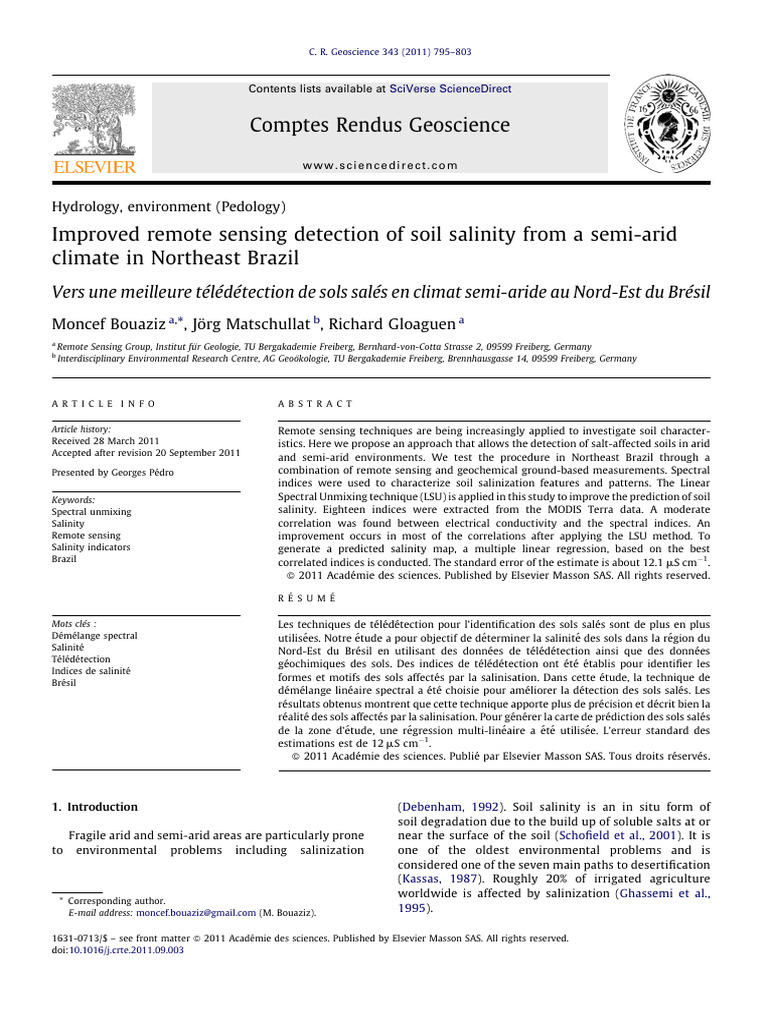 Improved remote sensing detection of soil salinity from a semi-arid | PDF | Remote Sensing ...