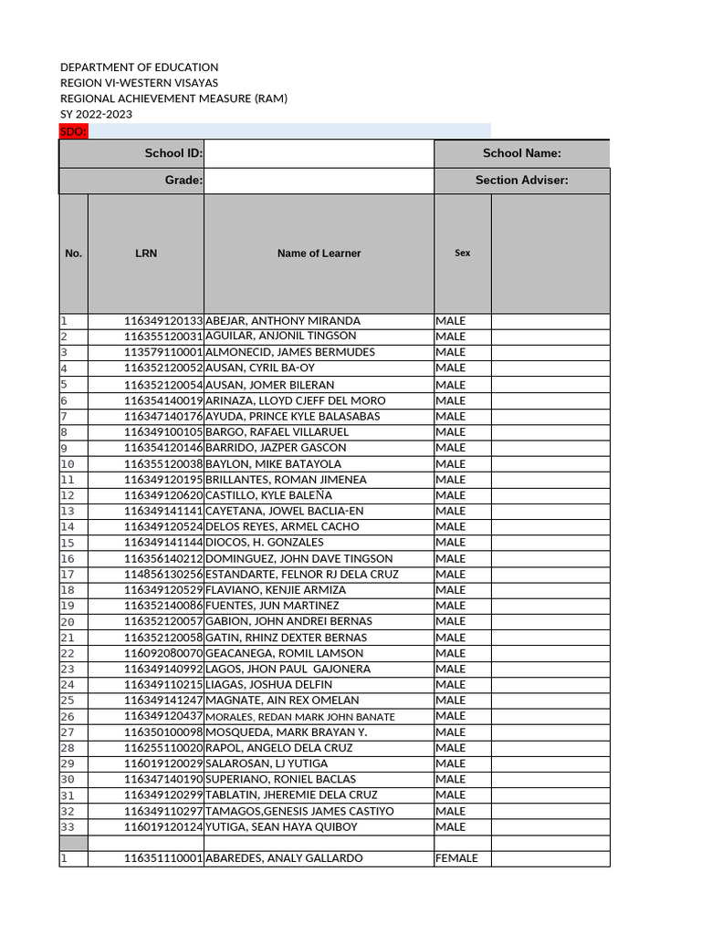RAM - Class-Scoresheet_SHS_v2.0 | PDF | Probability And Statistics ...