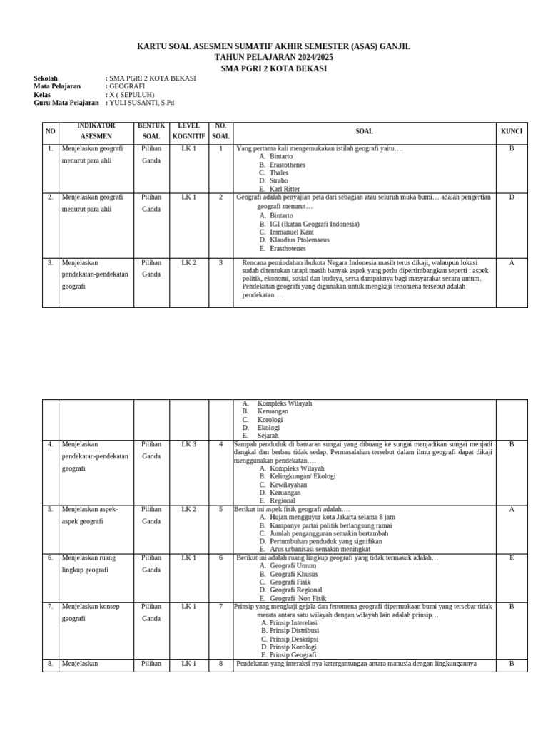Kartu Soal Asas Geo X 2425 | PDF