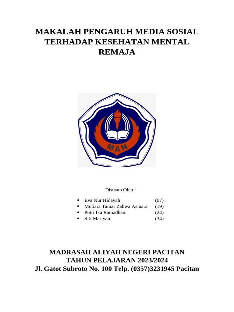 Makalah Pengaruh Media Sosial Terhadap Kesehatan Mental Remaja | PDF