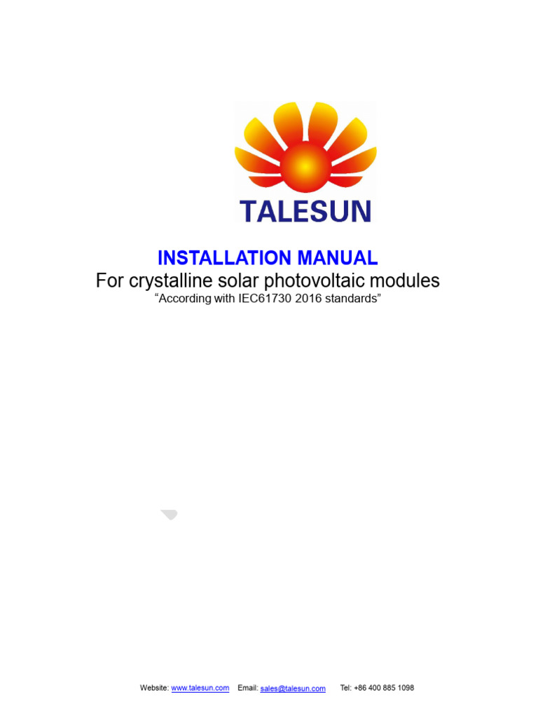 TS-At- 468 A1 Installation Manual for Crystalline Solar Photovoltaic Modules IEC61730-2016 ...