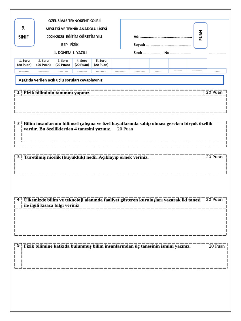Sinif Bep Sinav | PDF