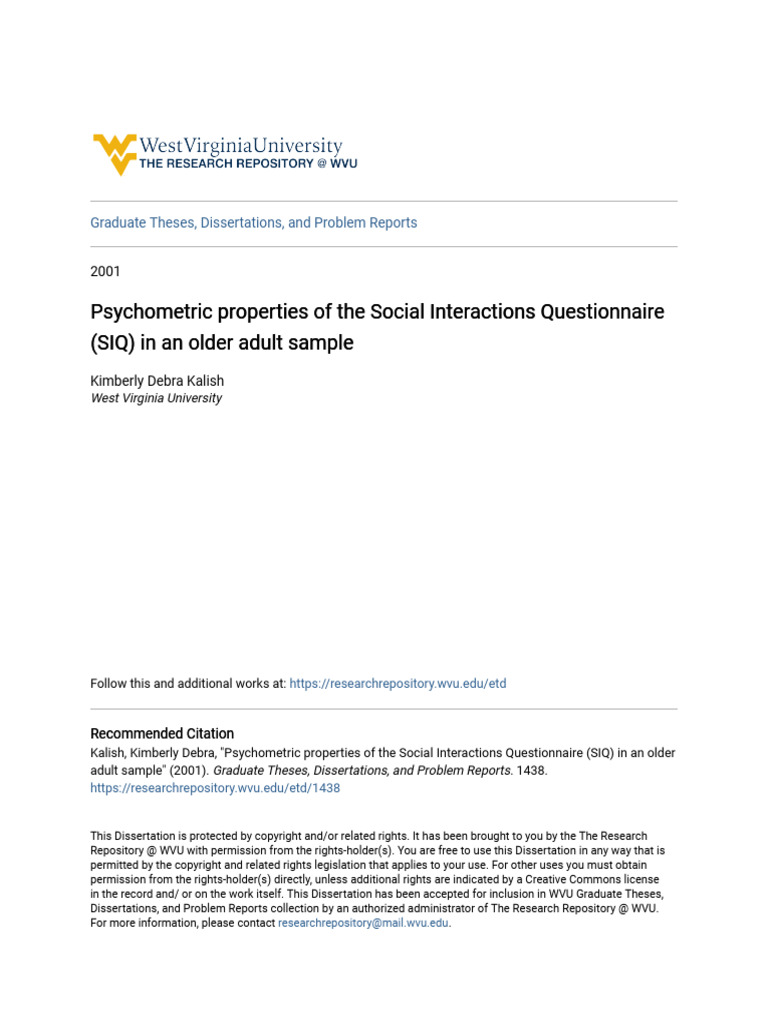 Psychometric Properties of the Social Interactions Questionnaire | PDF ...