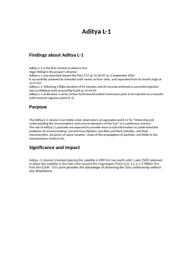 Aditya L1 Research | PDF