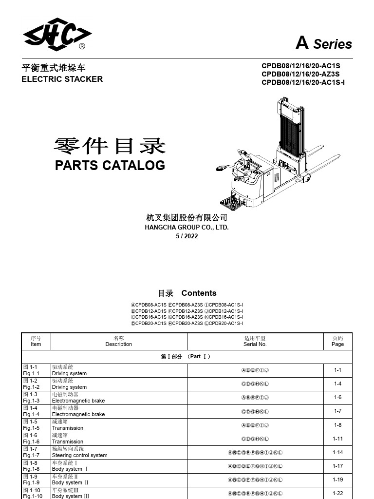 A Series Counterbalanced Pallet Stacker Parts Catalog - 2022.7 | PDF