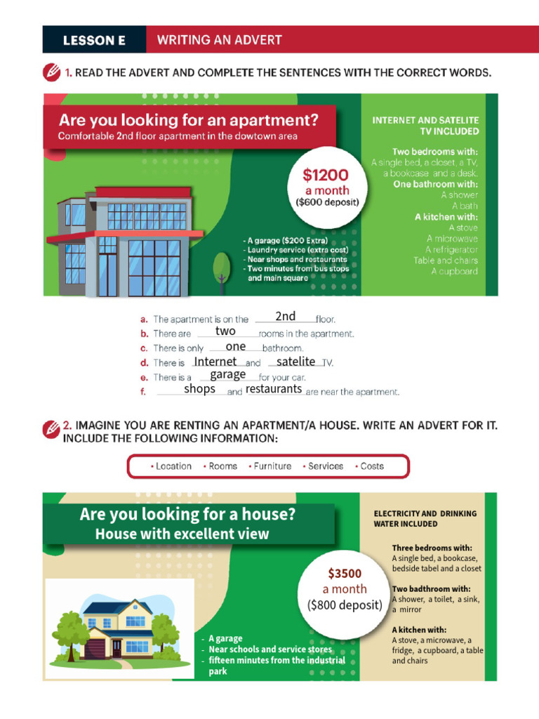 STUDENT'S BOOK UNIT 4 Lesson E Writing an advert | PDF