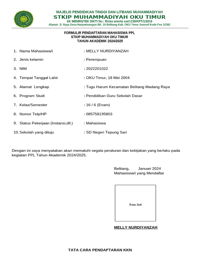 Formulir Pendaftaran KKN | PDF