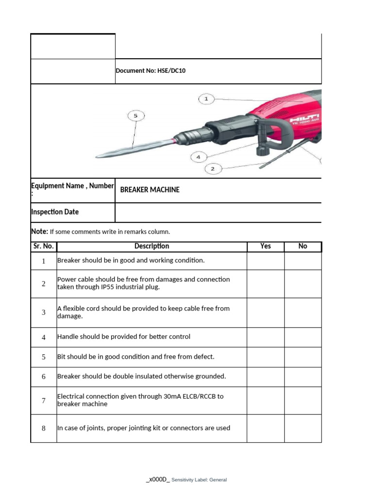 #01 Breaker Machine Checklist | PDF