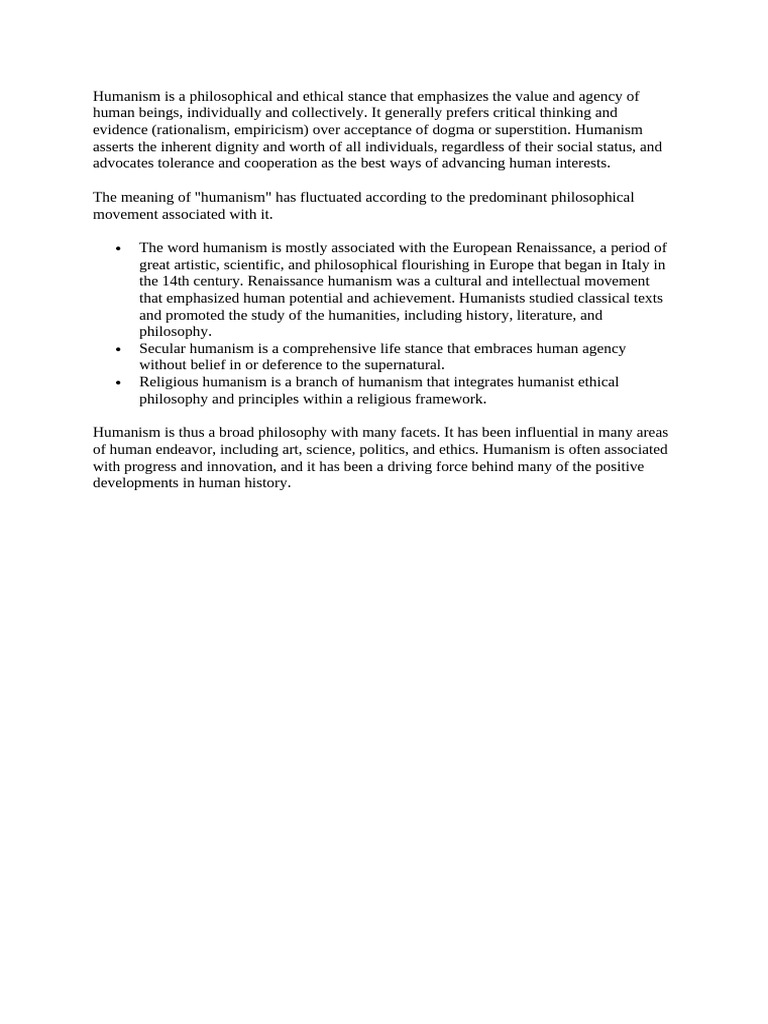 Humanism Is A Philosophical and Ethical Stance That Emphasizes The ...