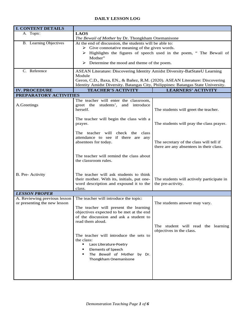 The Bewail of Mother by Dr. Thongkham Onemanisone | PDF | Poetry | Teachers