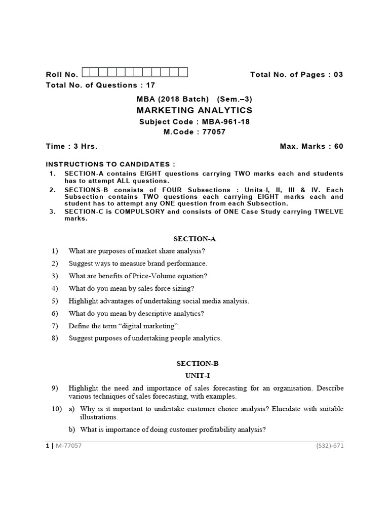 Mba 3 Sem Marketing Analytics 77057 Jan 2021 - 241222 - 181108 | PDF ...