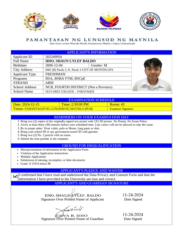 PLMAT Test Permit | PDF