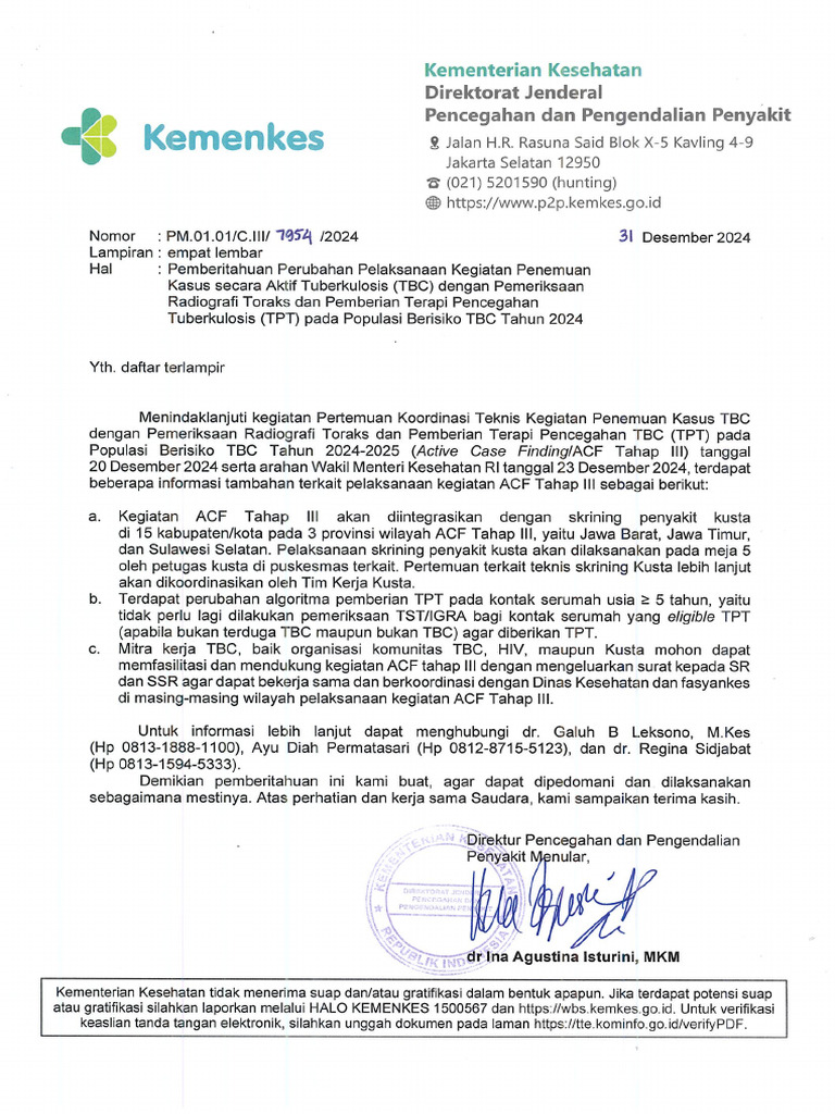 Pemberitahuan Perubahan Pelaksanaan Kegiatan Penemuan Kasus Secara Aktif Tuberkulosis (TBC ...