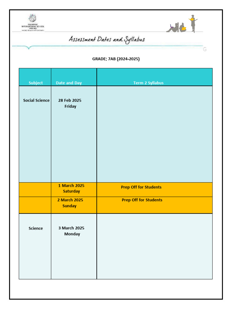 ORM Date Sheet Term 2 Grade 7AB 2024-25 | PDF | Reading Comprehension