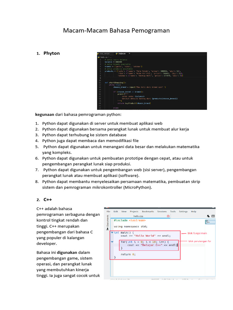 Macam Macam Pemrogaman Bahasa | PDF