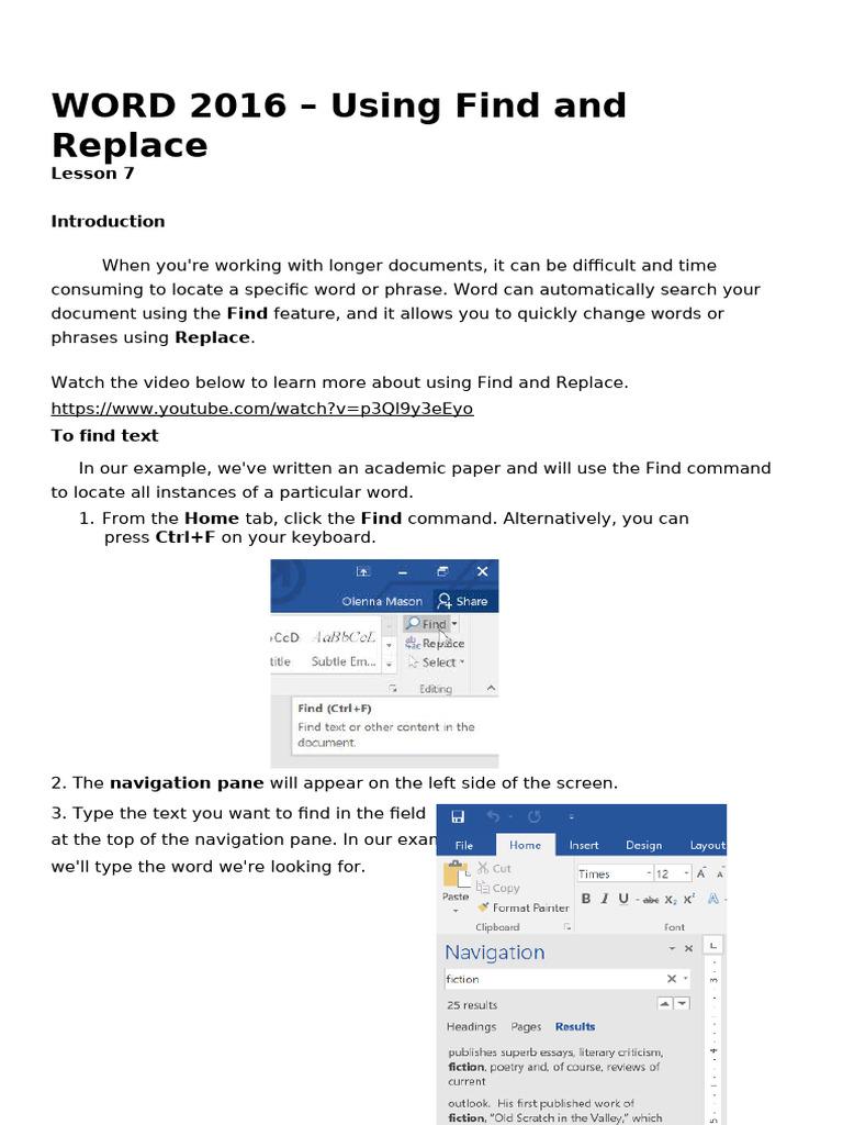 LESSON 7 Using Find and Replace | PDF