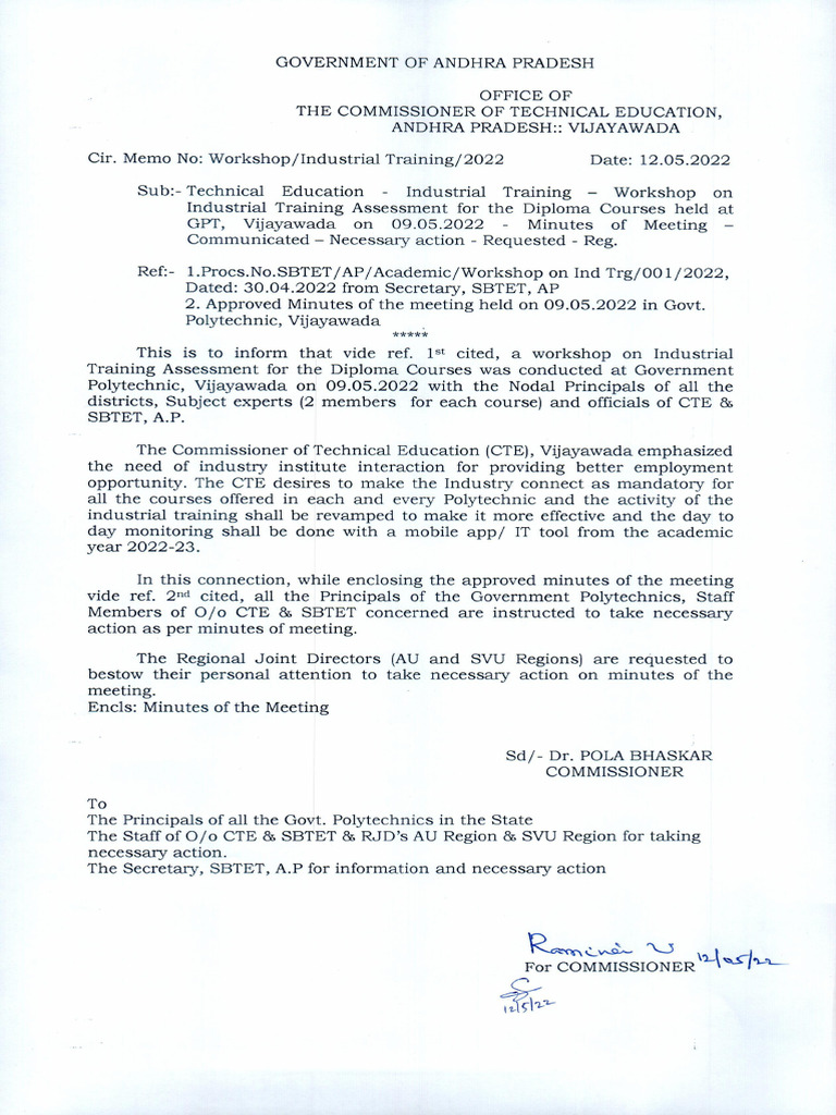 TPO-Circular-Workshop On Industrial Training Assessment For The Diploma Courses On 09.05.2022 at ...