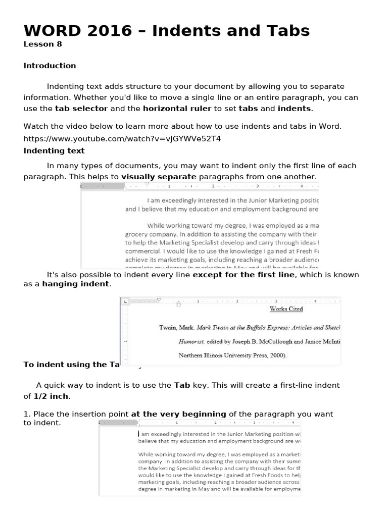 LESSON-8-Indents-and-Tabs | PDF | Paragraph | Text