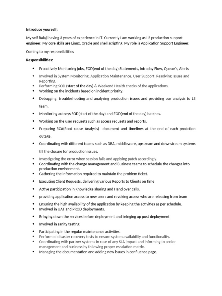 L2 Production Support Engineer Profile | PDF | Systems Engineering ...
