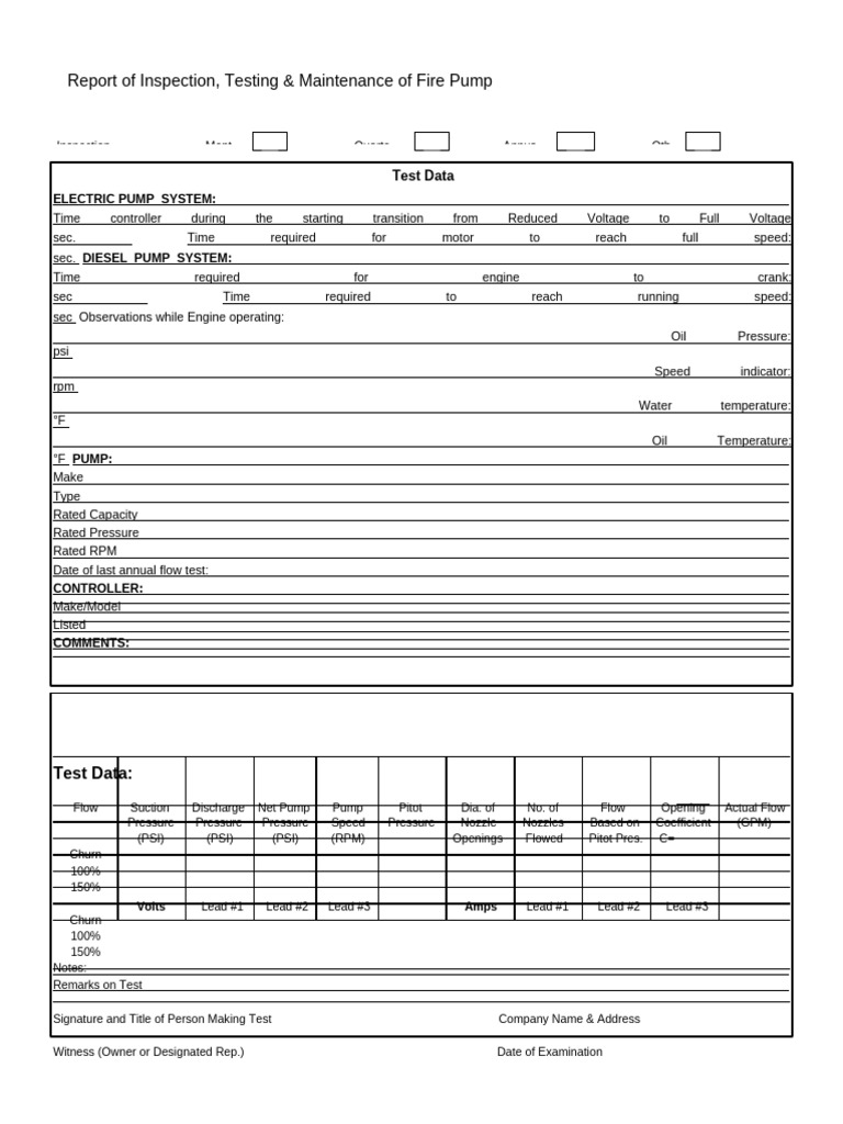 Report On Inspection For Fire Pump | PDF | Pump | Mechanical Engineering