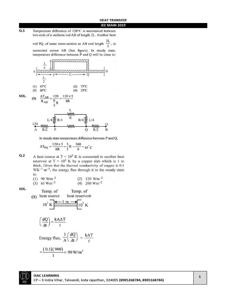 JEE Main Heat Transfer Solutions | PDF