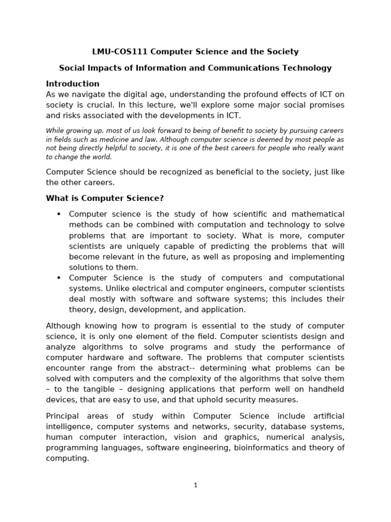 Social Impacts of Information and Communications Technology | PDF ...