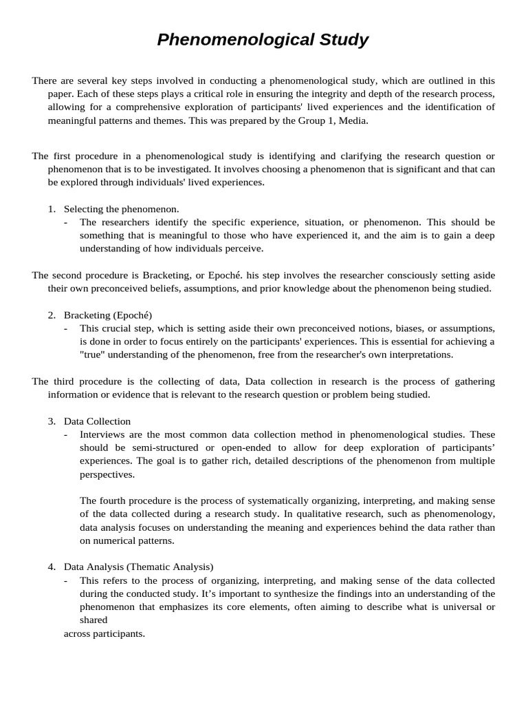 Phenomenological Study, Arts Research | PDF | Phenomenology (Philosophy ...