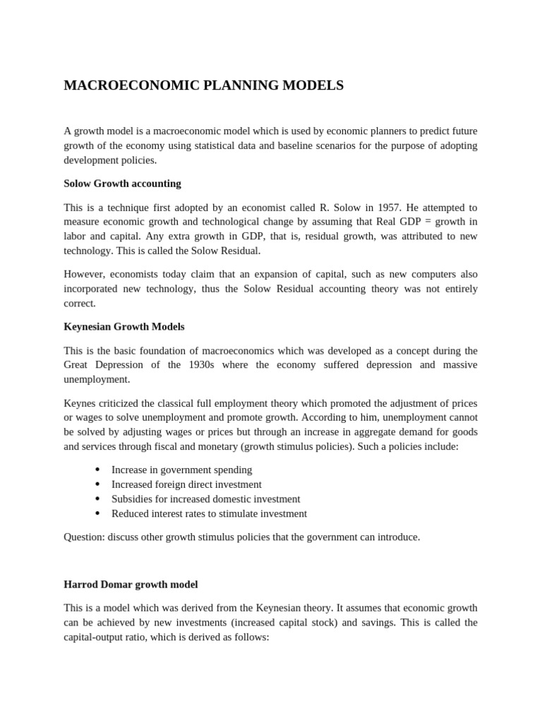 Macroeconomic Planning Models | PDF | Macroeconomics | Economic Growth